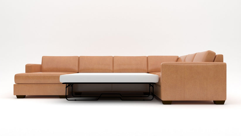 Track 141" Leather Corner Sectionals W. Full Sleeper & Left Chaise ...